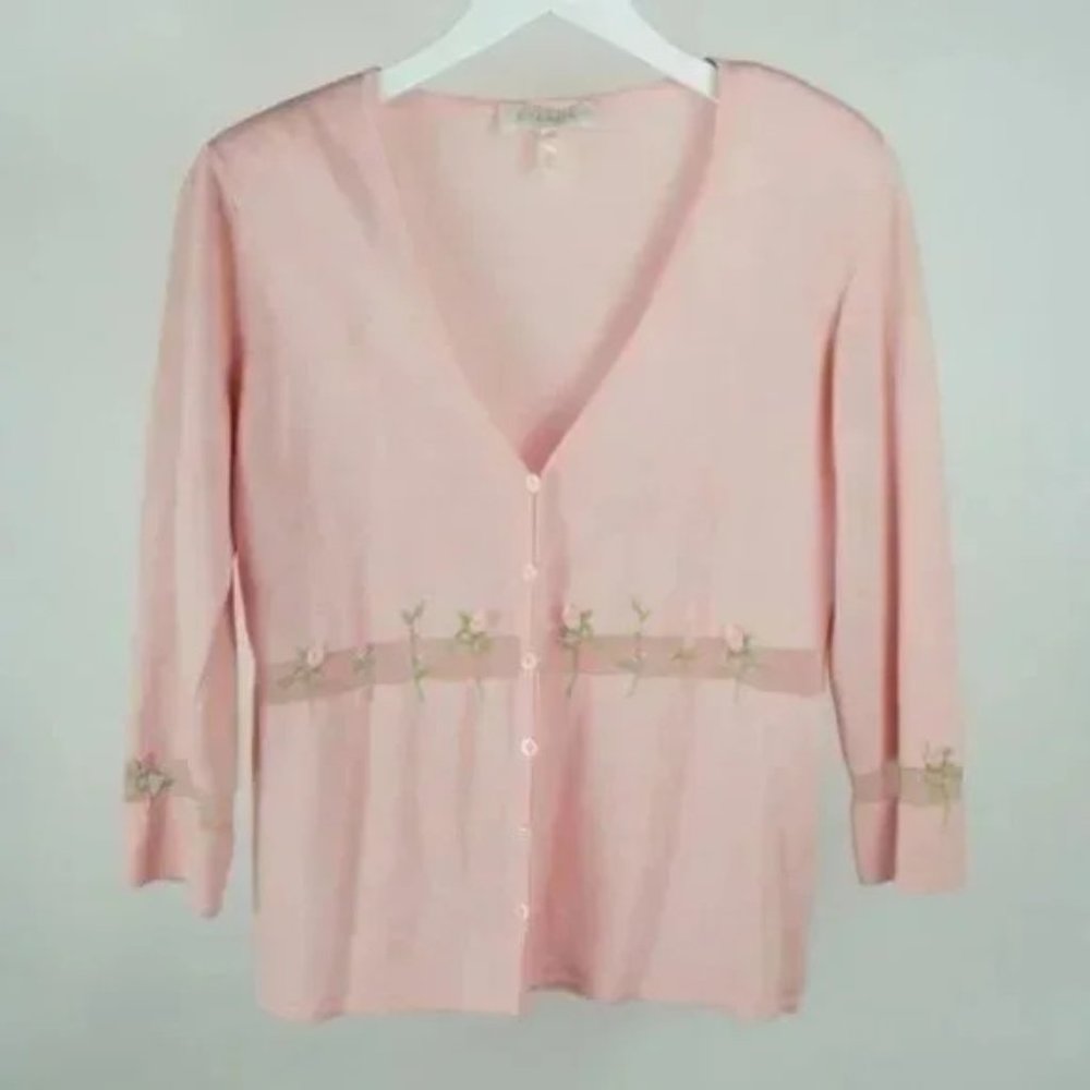 Escada Pink Floral-Embroidered Cardigan - Gem